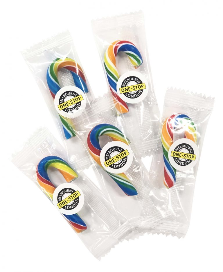 Mini Rainbow Candy Canes - Custom Xmas Lollies | Fast Confectionery